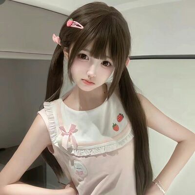 纤韵佳人假发黑长直双马尾萌妹少萝齐刘海冷棕色60cm直发点点兔