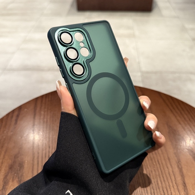 适用三星S24ultra手机壳S25新款磁吸充电S22 plus超薄磨砂防指纹S23苍岭绿纯色ultra全包镜头膜s25egde保护套