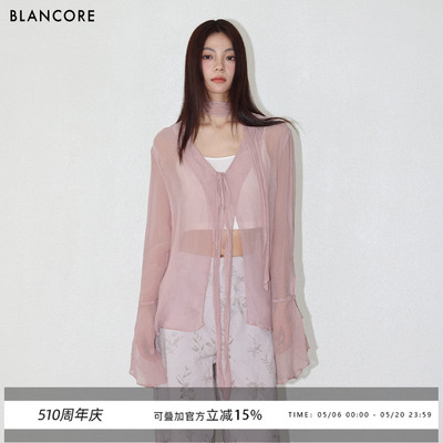 BLANCORE不规则喇叭袖粉色衬衣