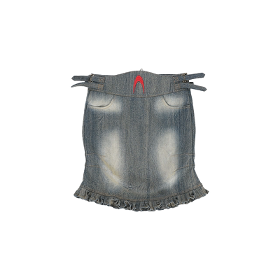 复古水洗荷叶边牛仔半身裙女