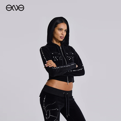 【ENG】JADED LONDON 丝绒铆钉水钻拉链连帽衫  秋冬