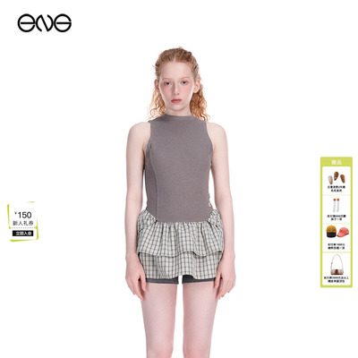 【ENG】Effet de Soleil格纹拼接无袖连衣裙短裙女装新品26春