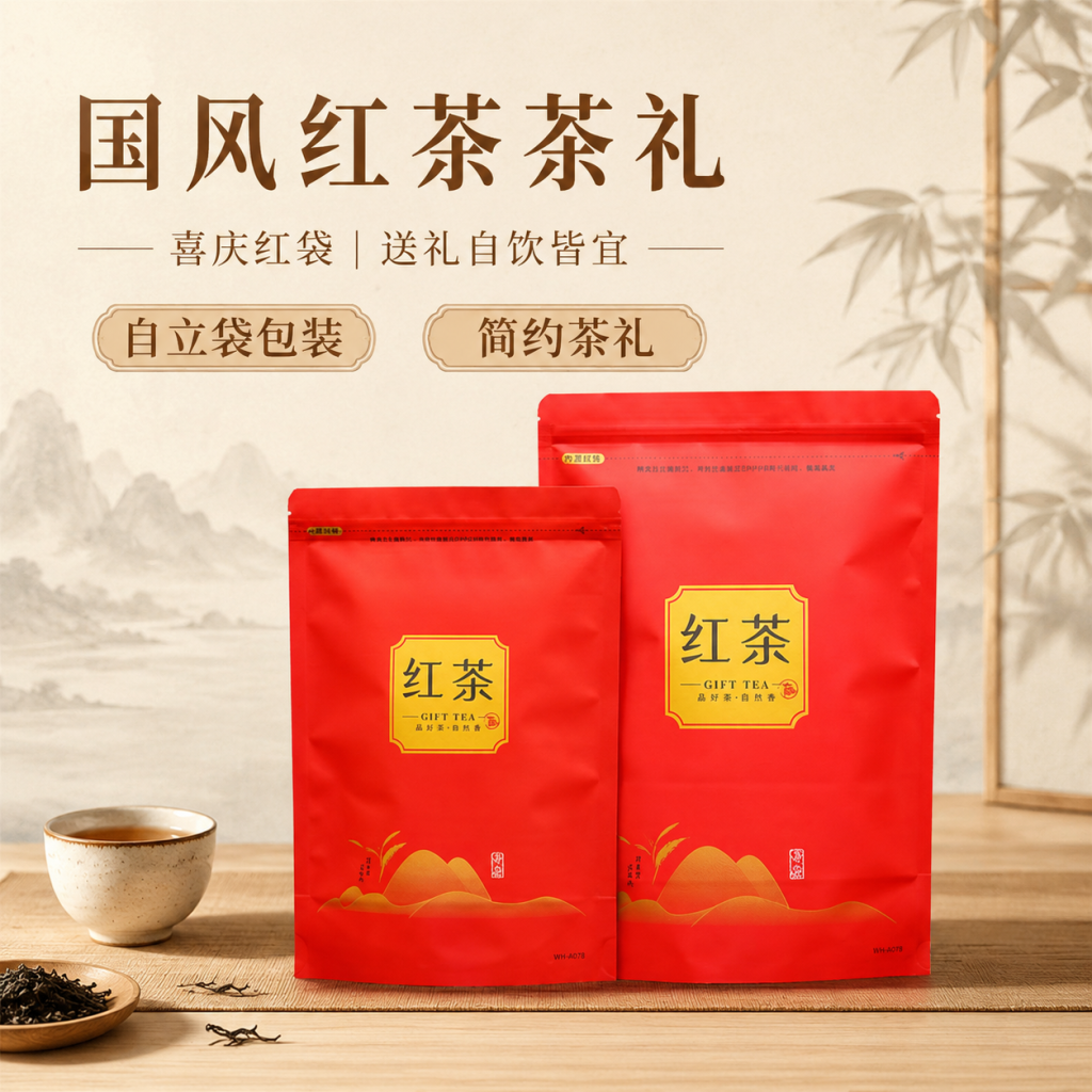 红茶密封袋半斤茶叶拉链自封袋一斤装防潮牛皮纸散茶自立包装袋子