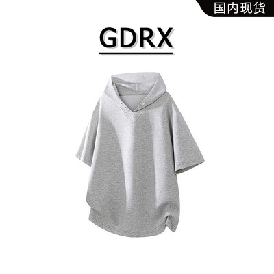 GDRX美式连帽短袖T恤男2026夏季新款痞帅休闲上衣宽松高级感男装
