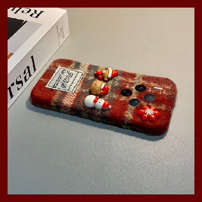 圣诞雪人小熊适用vivox300手机壳x200红色x100pro+格子x100ultra秋冬季x90s毛绒t2s卡通x80s软x70/x60+十vivo