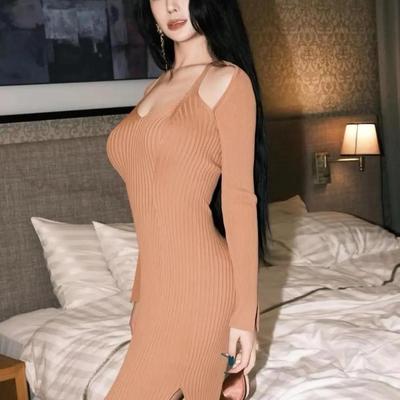 孙智惠连衣裙修身温柔风V领