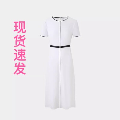 现货宝家女装2025年夏季新款简约温柔风气质黑色撞边小白裙女