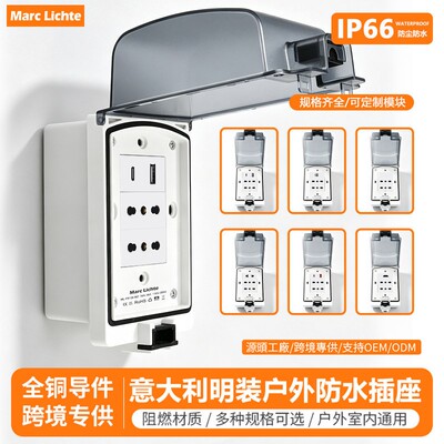 IP66级户外明装防水意大利插座意式带开关欧式网络防溅盒保护罩
