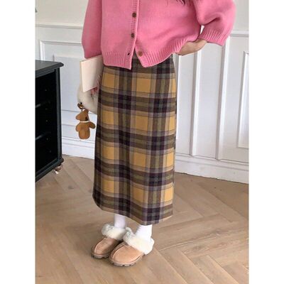 thMorning半裙优质通勤早秋新款新品感中古撞纹毛呢半身裙ZY3181