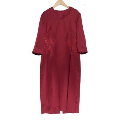 慕天姿精选品牌女装高端时尚气质百搭酒红色连衣裙慕天姿A3-17988