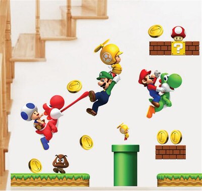 Cartoon Mario Wall Sticker Living Room Bedroom TV Background