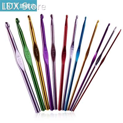 12Pcs Metal Handle Crochet Hook Knitting Needles Set Aluminu