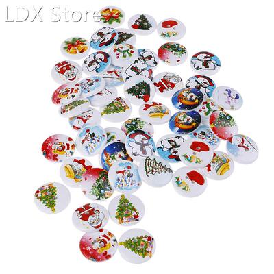 50pcs Random Mixed Wooden Button Christmas Pattern Scrapbook