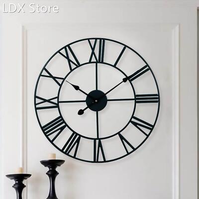 Retro Roman Numeral Wall Clock Crafts Ornaments Iron Black 4