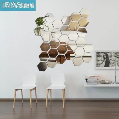 12pcs 3D Hexagon Bathroom Mirror Sticker Home Living Room So