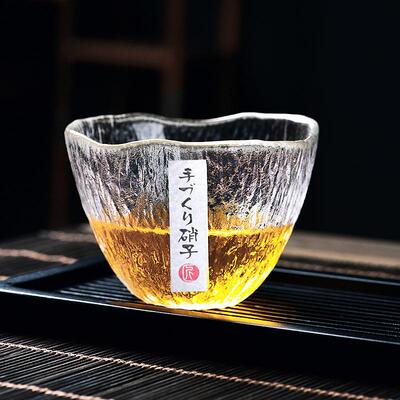 日式雨露杯玻茶锤小品杯手工QHY0032主人杯日本清纹酒杯璃子功夫