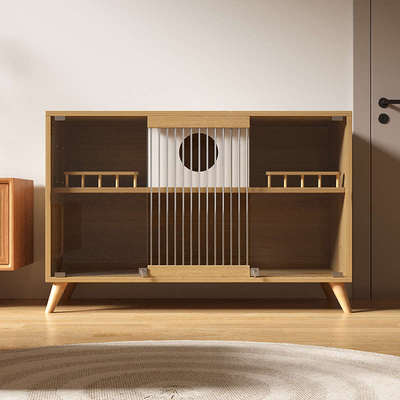 猫柜防水实木猫屋封闭式室内生态毛别墅人宠共用电视柜双层猫笼