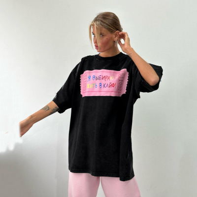2024 Summer Alphabet Printed Short Sleeve T-shirt Loose Top