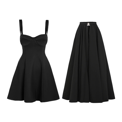 Selkie黑色棉质吊带裙