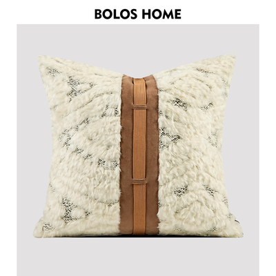 柏洛斯Khaki『暖羊』自然侘寂风米咖拼接高级感别墅民宿沙发抱枕