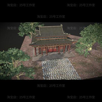 古代建筑院子中国风树寺庙3D模型blender建模C4D素材OBJ文件1808