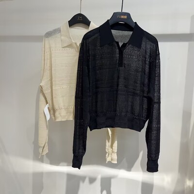 【粉红粉丝专享】 SFAWW66020 超细亚麻翻领针织衫