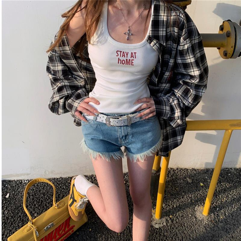 蓝色美式复古流苏牛仔裤女2026夏季新款辣妹百搭a字短裤热裤潮