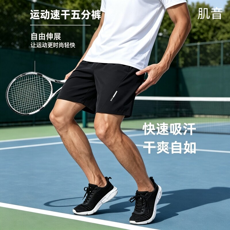 肌音运动短裤男速干冰丝夏季弹力健身跑步网球宽松休闲运动裤薄款
