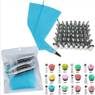 50Pcs/Set Blue Silicone Pastry Bag Piping Nozzles DIY Cake D