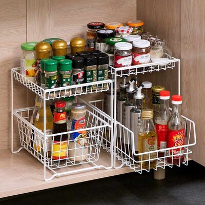 Iron Storage Basket Kitchen Spice Bottle Baskets Countertop