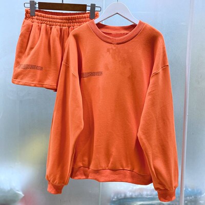Solid Round Neck Pullovers Sweatshirts and Short Two Pieces