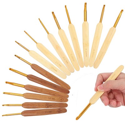 14Pcs/Set Gold Head Crochet Hook Pen Type Bamboo Carbonized