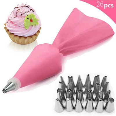 26pcs/lot Silicone Pastry Bags Tips Icing Piping Nozzles+Cre