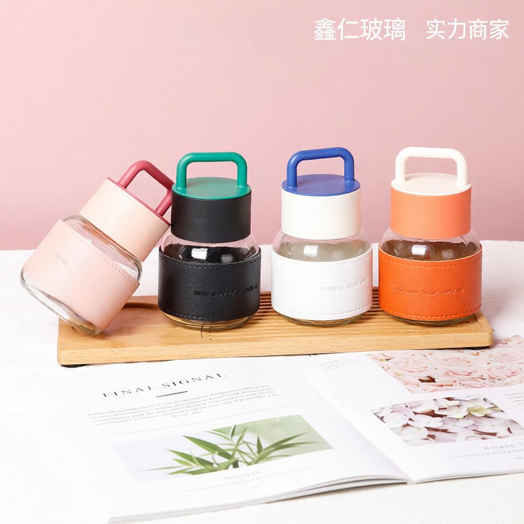 网红手提胖胖杯便携玻璃杯带盖子300ml可爱迷你水杯创意随手杯子