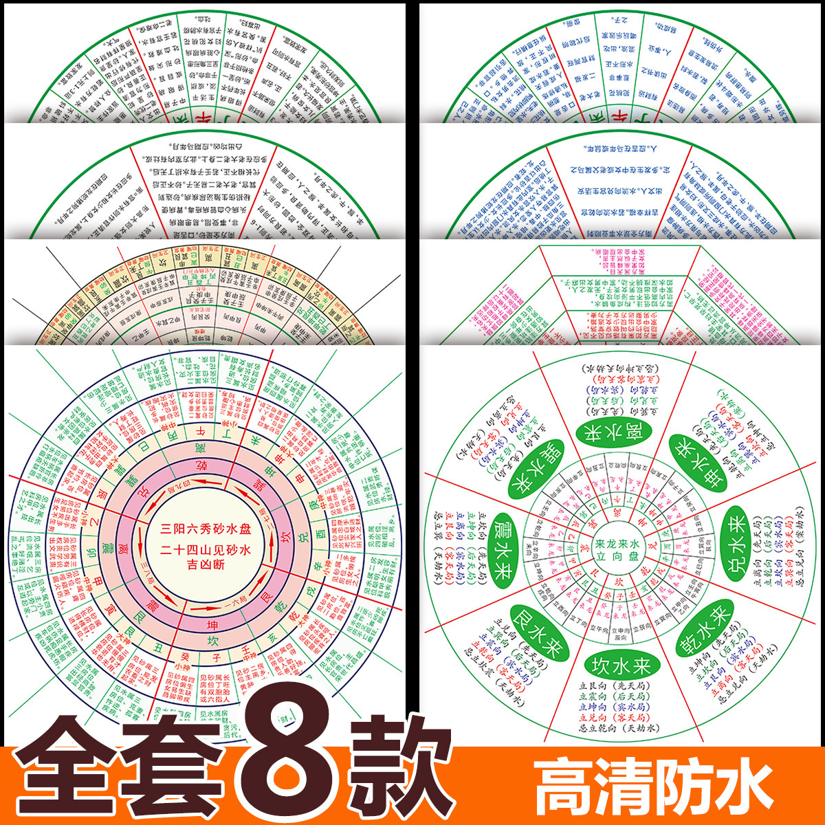 新款来龙来水立向盘PVC材质摆件金锁玉关八宫二十四山砂水立向盘