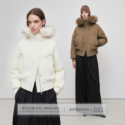 仿貉子毛领90白鸭绒羽绒服外套