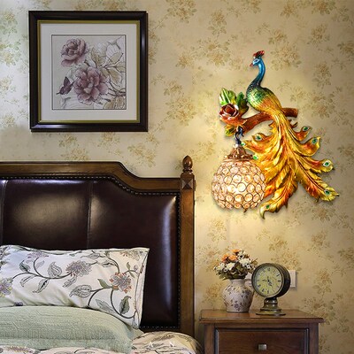 European Peacock Luxury Wall Lamp Bedroom Vintage Gold Led M