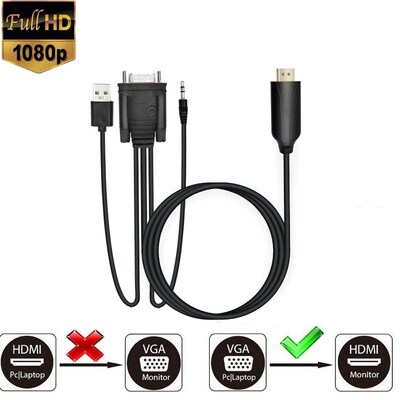 1.8M  VGA to HDMI Adapter Convertor Cable Converter  Suppor