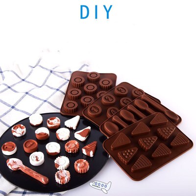 1Pc Silicone Mini Chocolate mold Flower Number Spoon Block B
