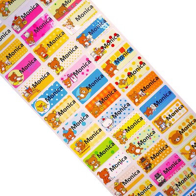 3 Size Cute Bear Customize Name Stickers Girl Boy Unique Dec