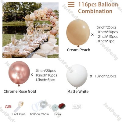 116pcs Cream Peach Balloons Garland Kit Wedding Decoration C