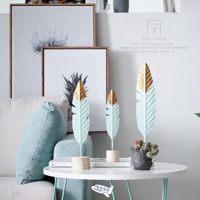 New Modern Feather Wooden Decorations Table Office Fairy Gar