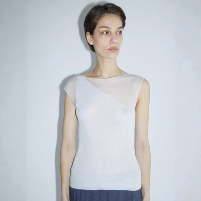 paloma wool25Nomel针织莱赛尔拼接无袖背心一字领上衣女夏
