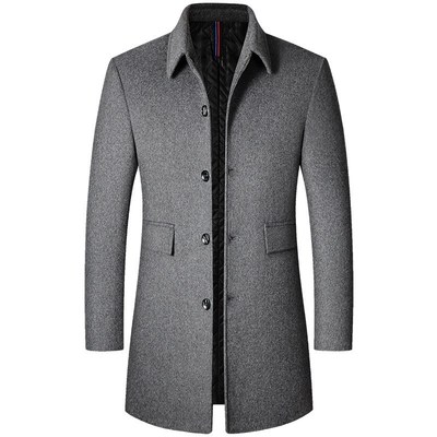 2025 Mens Winter Overcoat MidLong Smooth Wool Lapel Coat Mid