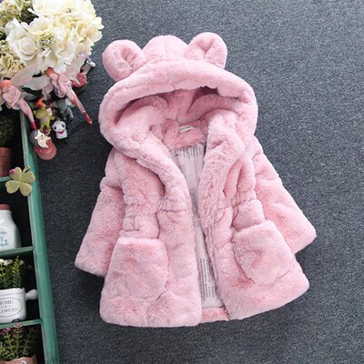 Girls Winter Clothing Faux Fur Coat Thick Warm Cotton Jacket