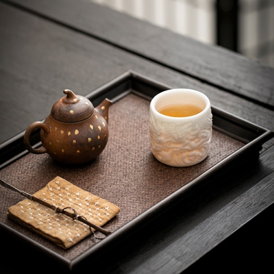 【比翼连枝】龙凤呈祥浮雕素烧冰种玉瓷扳指杯主人杯对杯情侣杯