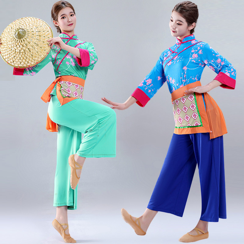 新款秧歌服广场舞舞蹈服装演出服女春夏村姑采茶舞服装民族舞蹈服