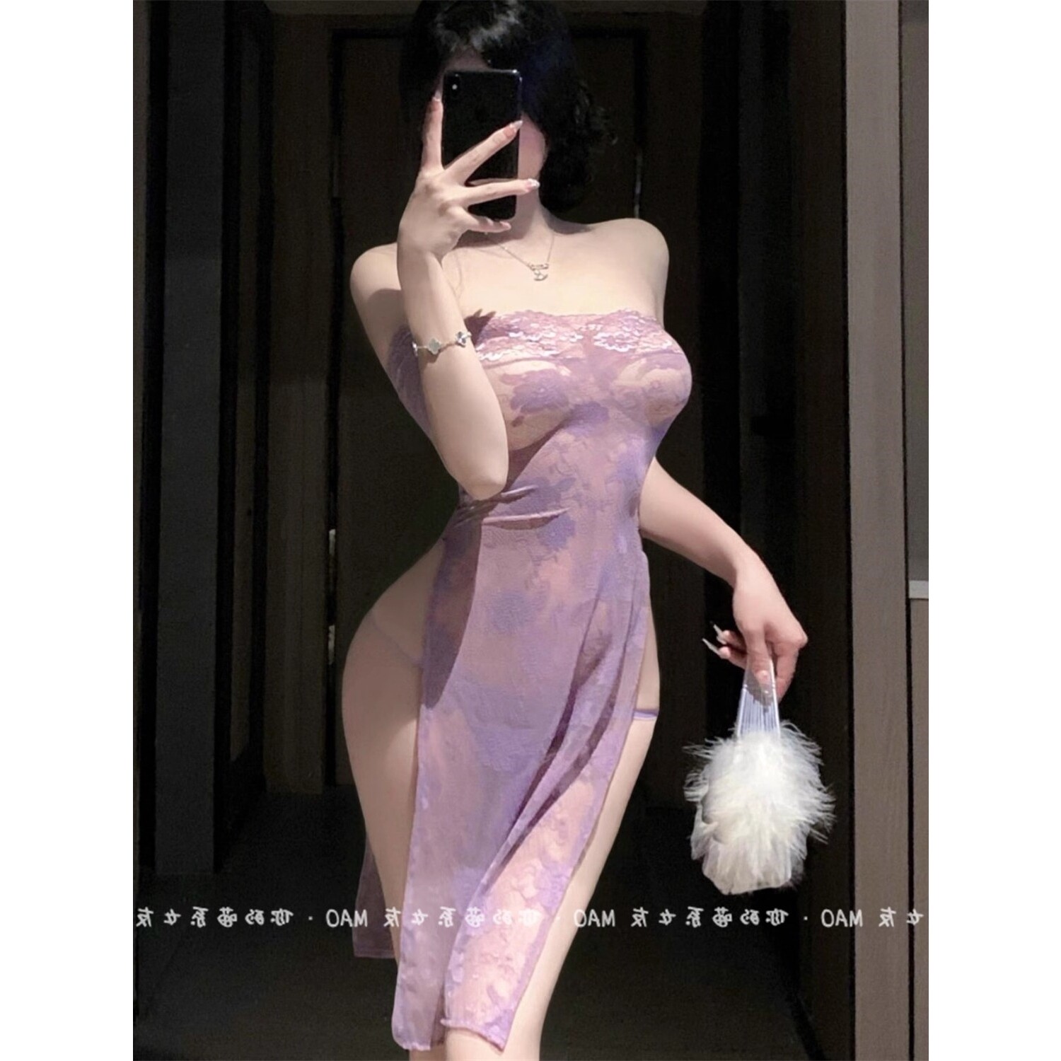 怜香惜玉*荡领轻熟高级感辣妹高开叉性感连衣裙女一字领旗袍睡裙