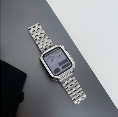 适用于applewatch苹果表带Iwatch76534SE金属表带不锈钢五株商务腕带