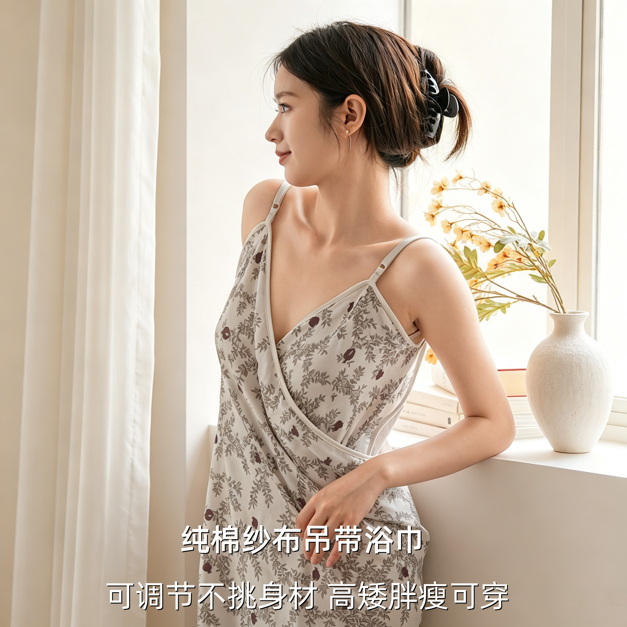 吊带浴巾可穿式浴袍女夏纯棉纱布2026新款洗澡专用性感女士浴裙